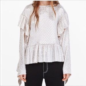 Zara | Tops | Zara Metallic Top With Ruffles | Poshmark